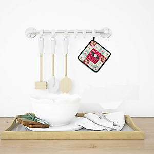 Caroline's Treasures CK5258PTHD Belted Galloway Cow Love Pair of Pot Holders, Red Kitchen Heat Resistant Pot Holders Sets Oven Hot Pads for Cooking Baking BBQ, 7 1/2 x 7 1/2