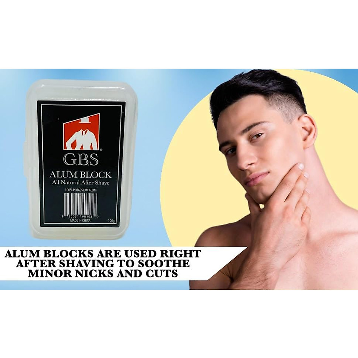 G.B.S Alum Block Bar Travel Cases, Pack of 3 (100 Grams Per Bar) Potassium Shaving Alum After Shave Soothing Razor Burn Relief