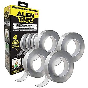Alientape 4 Rolls Nano Double-Sided Tape, Multipurpose Removable Adhesive Transparent Grips - Washable Strong Sticky Heavy Duty for Carpet Photo Frame Poster Decor As Seen On TV