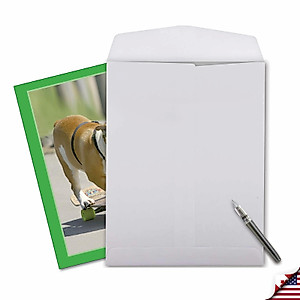 NobleWorks - Hilarious Happy Birthday Card with Envelope (8.5 x 11 Inch) - Funny Animal Greeting Card From All Of Us - Skating Bulldogs - Green Wheels J9517EBDG-US