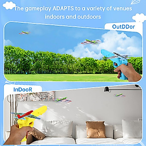 Manmel 12 Pack Airplane Launcher Toys for Kids, 2 Launchers and 10 Foam Glider, Indoor Outdoor Flying Toys for Boys Girls 4-8 Years Old, Plane Party Favors Birthday Gifts for Toddlers