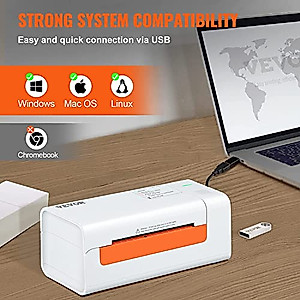VEVOR Thermal Label Printer, Shipping Label Printer for 4"x6" Labels, USB Connection & Auto Label Recognition, Support Windows/MacOS/Linux/Chromebook, Compatible w/Amazon, Ebay, Etsy, UPS,etc