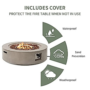 COSIEST 2-Piece Outdoor Propane Firepit Table Set w Tank Table, 40.5-inch Gray Fire Table (50,000 BTU) w 16 inches Tank Cover Side Table 20lb for Garden,Pool,Backyard