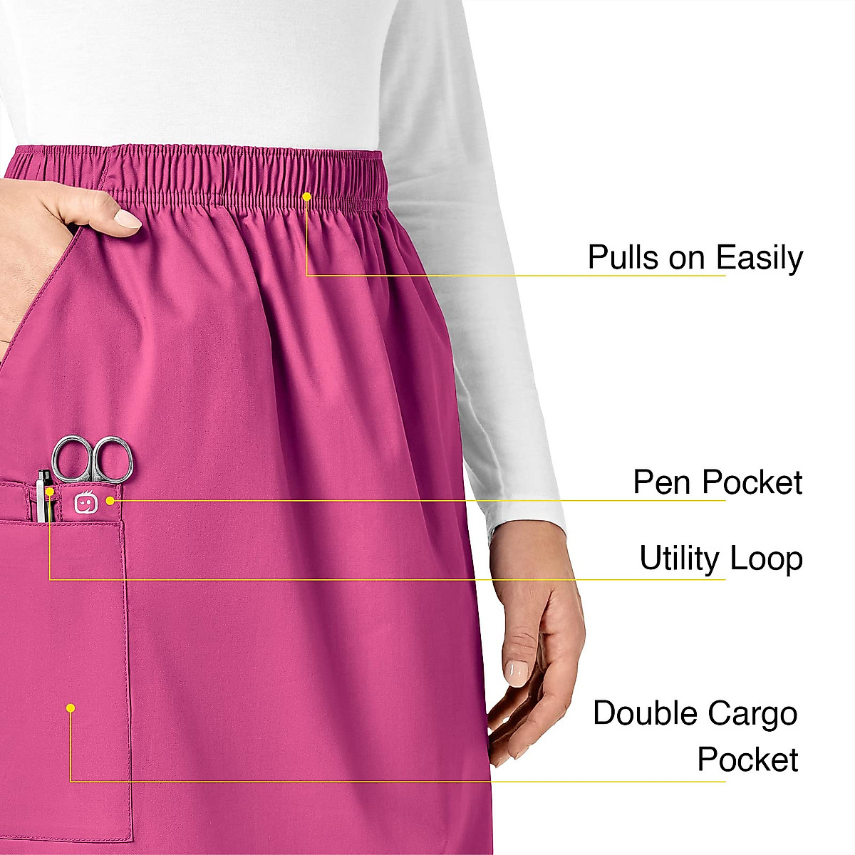 WonderWink WonderWORK Women’s Pull-On Cargo Skirt — Fuchsia, X Small