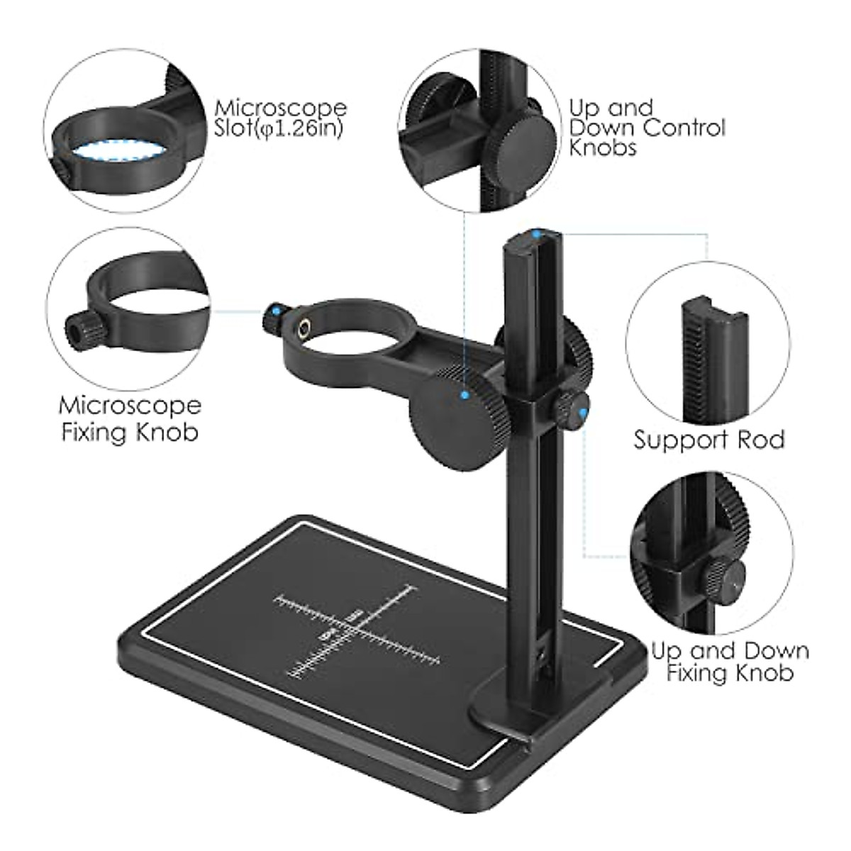 QDLZLG Digital Microscope Stand Magnifier Camera Up Down Adjustable Stand Holder Universal Support Bracket Large Base with Scales