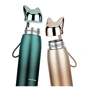 Cute Cat Fox Tumbler Travel Mug,10oz Stainless Steel Hot Cold Thermoses Water Bottle for Cat Lover Gifts(Dark Green)