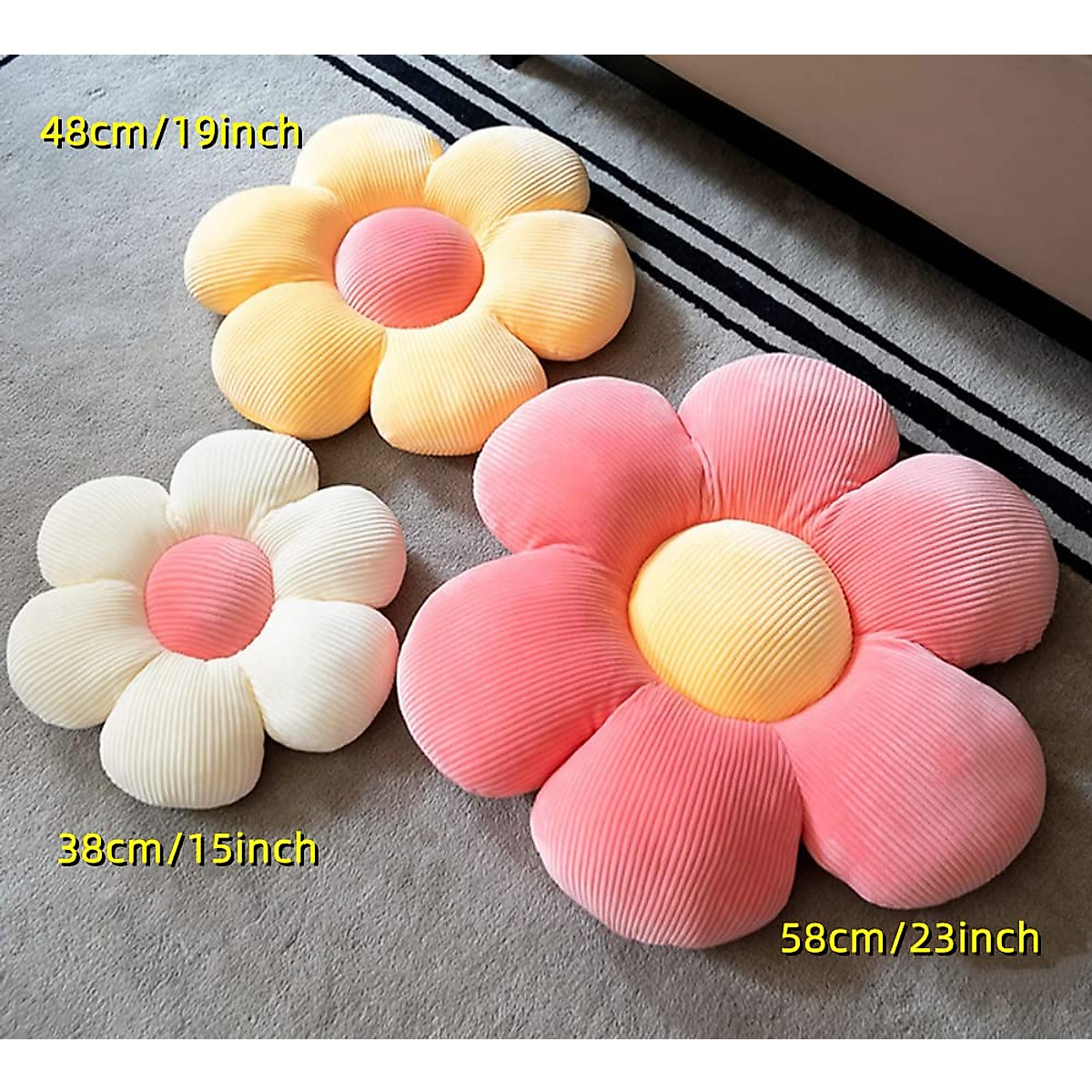 LEHU Flower Pillow, Flower Shaped Seating Cushion -Cute Daisy Pillow for Girls Tweens Room Decor Flowe Floor Pillow for Reading and Lounging Comfy (Pink petals-23'')