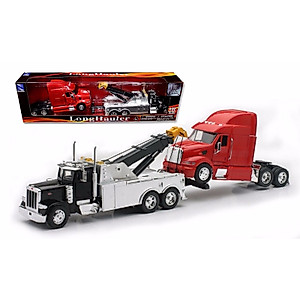 New Ray SS-12053 Toys 1: 32 Scale Peterbilt Tow Truck with Red Peterbilt Cab Semi Truck