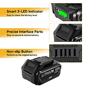 Lipop 2-Pack 6.5Ah Replacement for Dewalt 20v Battery Compatible with 20v Dewalt Batteries DCB205 DCB206 DCB200 DCB204 DCB180 Cordless Power Tools
