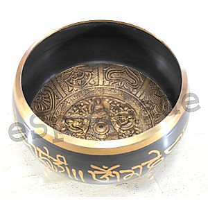 eSplanade - 6 inches - Singing Bowl Tibetan Buddhist Prayer Instrument With Striker Stick | OM Bell | OM Bowl | Meditation Bowl | Music Therapy (black)