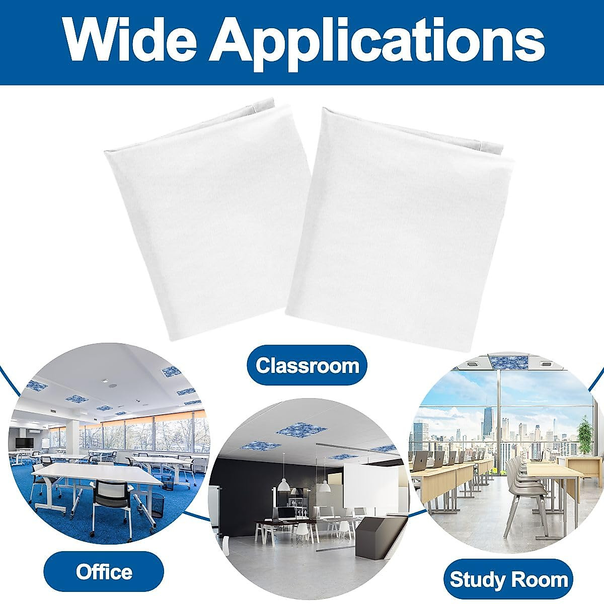 4 Pack Fluorescent Light Covers for Ceiling Light, Frosty blue Christmas pattern stylized snowflakes butterflies leaves Light Filters for Classroom Office Home, 4' x 2' Decorative Magnetic Light Cover