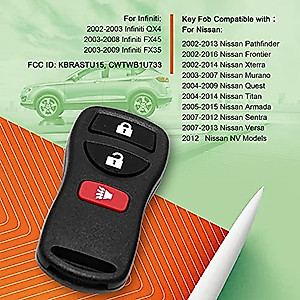 VOFONO Keyless Entry Remote Car Key Fob Car Fits for Nissan Frontier / Armada / Murano / Pathfinder / Titan / Versa / Xterra / Quest , Infiniti QX4 / FX35 / FX45 FCC ID: KBRASTU15, CWTWB1U733 (2 Pack)