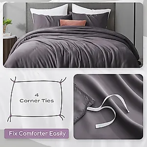 Dreamhood Queen/Full Size Viscose Derived from Bamboo Duvet Cover Set 1 Duvet Cover,2 Pillow Shams,Luxuriously Soft Cooling Smooth 3 Piece Set with 4 Corner Ties (Dark Grey,90"×90")