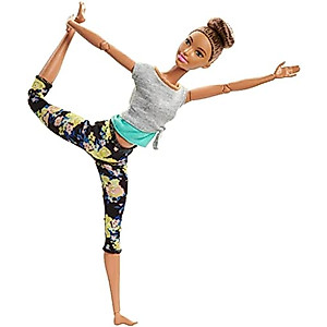 Barbie Made to Move Dolls with 22 Joints and Yoga Clothes, Floral, Blue