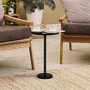 smusei Black Side Table for Small Spaces Round End Table with Marble Base Small Pedestal Table Drink Table for Sofa Couch Chair Patio, Black