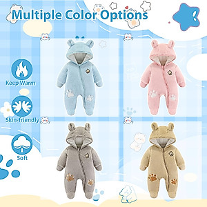 Fairy Baby Newborn Baby Winter Snowsuit Bear One-Piece Hooded Romper Footie Fleece Jumpsuit Infant Girl Boy Grey 3-6M