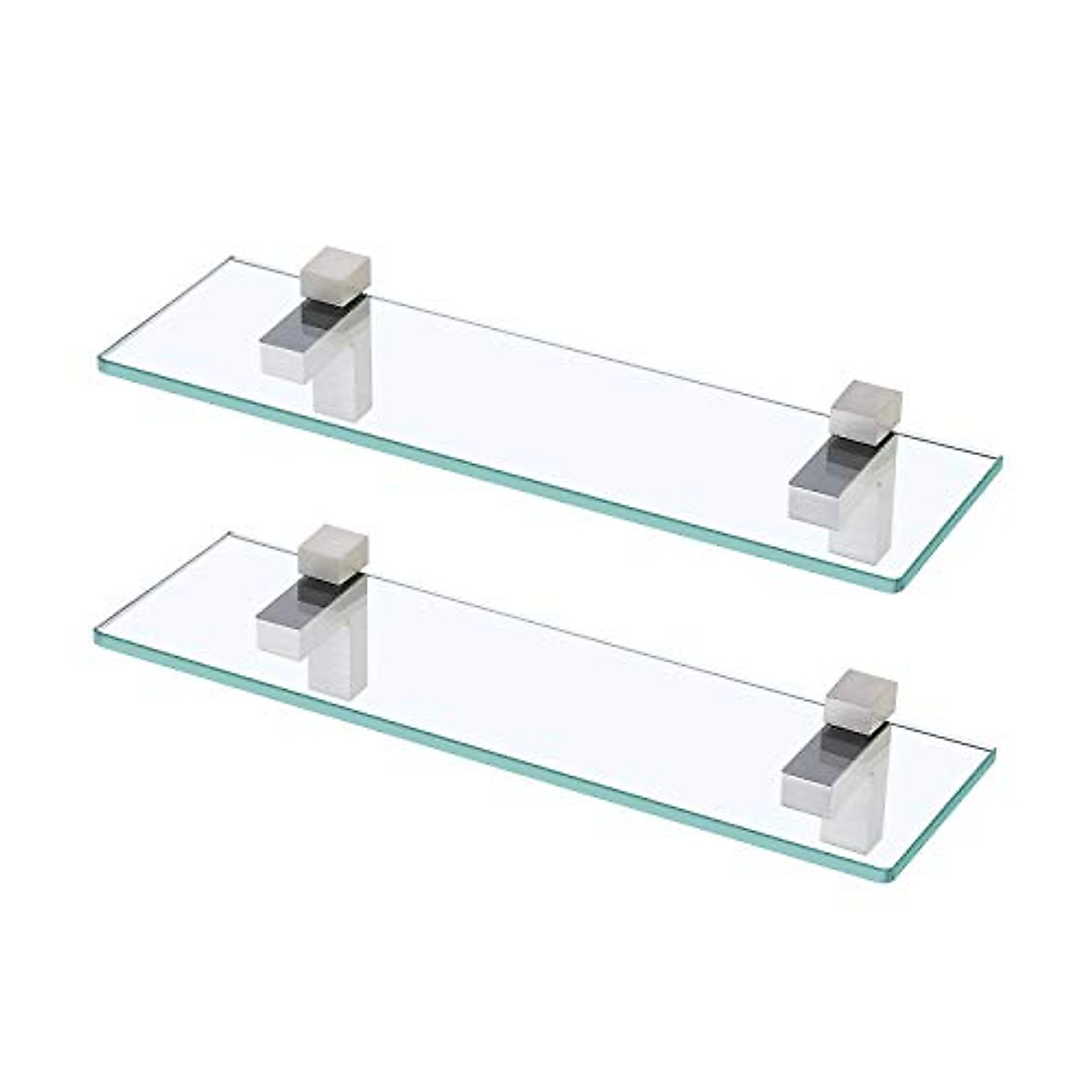 KES Glass Shelf for Bathroom, 15.8-Inch Bathroom Wall Shelf with Rectangle Tempered Glass and Brushed Nickel Bracket, Glass Bathroom Shelves 2 Pack, BGS3201S40-2-P2