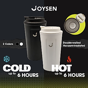 JOYSEN 17 oz Insulated Mug with Spill Proof Lid, Keeps Beverages Hot or Cold for Hours, Ideal for Commuters, Reusable Stainless Steel, Double Wall (Black)