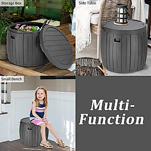 Pinikuyiro 36 Gallon Round Deck Box, Outdoor Storage Box for Patio Furniture,Patio Table for Cushion, Pool Accessories, Outdoor Toys, Easy Assembly & Lightweight, Grey