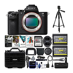 Sony Alpha a7II Mirrorless Digital Camera (Body Only) Bundle with Digital Camera and Tripod, Software Kit, Battery Grip, Memory Card, Case, Cleaning Kit, Battery (2-Pack) with Dual Charger (8 Items)