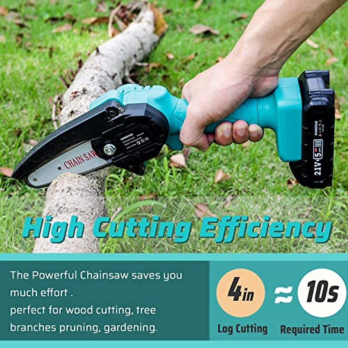 Mini ChainSaw Cordless with 2 Battery - 4 Inch Mini Handheld Chain Saw with Replacement Chain, Small Battery Powered Electric Portable Chain Saw for Branch Wood Cutting and Garden Tree Trimming