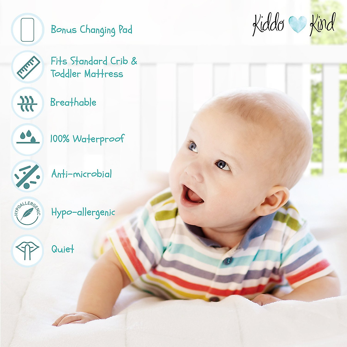 Kiddo Kind Baby Crib Mattress Protector with Free Portable Changing Pad - Waterproof Crib Mattress Pad Also Fits Toddler Bed