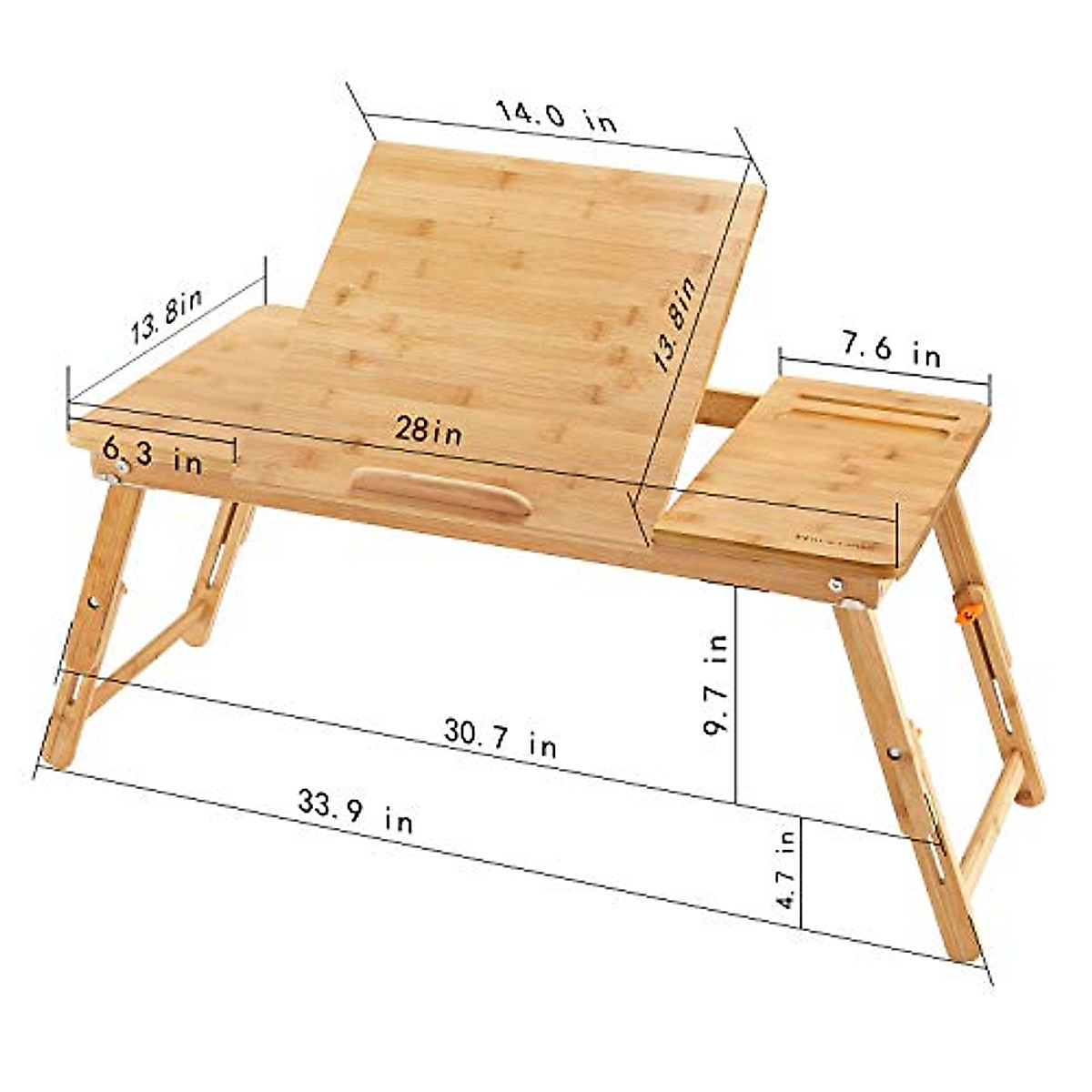 Laptop Desk Nnewvante Bamboo Laptop Table Adjustable Lap Tray Bed Serving Tray Breakfast Table Foldable Coffee Tea Table 5 Tilting Top Angles 4 Latches Large Size 27.95" x 13.8"