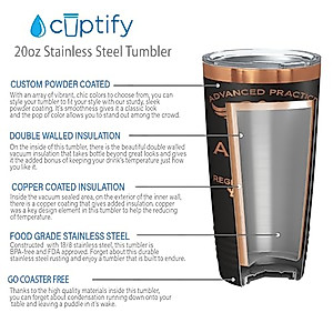 Personalized APRN Advanced Practice Registered Nurse on Black with Ion Rose Gold Design 20 oz Stainless Steel Tumbler with Lid - Insulated Cup - Custom Travel Mug