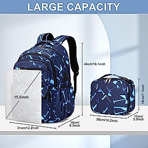 Bevalsa Backpack for Boys, School Bags for Kids, Bookbag for Boys Girls Children Teens Backpacks for Elementary Middle High school Student, Bookbag and Lunch Bag Set with USB Charging Port (Geometry)
