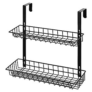 Over the Cabinet Storage Organizer Basket 2 Tier Metal Wire Hanging Kitchen Holder Rack for Bathroom, Pantry, Office Cabinet Storage Basket, Matte Black