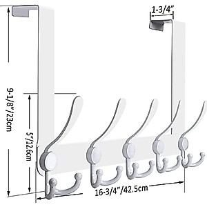WEBI Over The Door Hook Door Hanger Hook Rack with 5 Tri Hooks for Hanging Coats, Over The Door Towel Rack Towel Hanger Door Coat Hanger Over Door Coat Rack for Bathroom,Behind Back of Door,White
