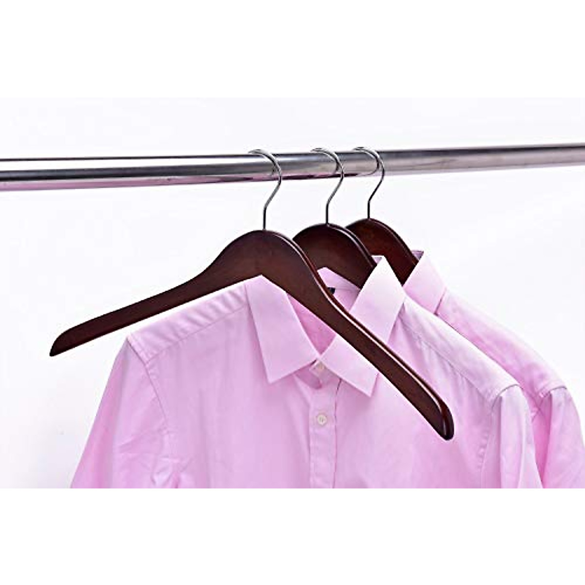 Quality Wooden Curved Coat Hangers, Suit Hangers, Smooth Solid Wood Pants Hangers, Swivel Hook, Coat, Jacket, (Walnut - Chrome Hook, 5)