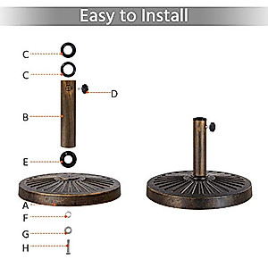 Topeakmart 30lbs Round Umbrella Base 18'' Heavy Duty Outdoor Umbrella Stand for Patio, Outdoor, Garden, Lawn - Bronze