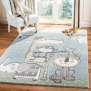SAFAVIEH Carousel Kids Collection 5'3" x 7'6" Ivory/Blue CRK185A Animal Nursery Playroom Area Rug