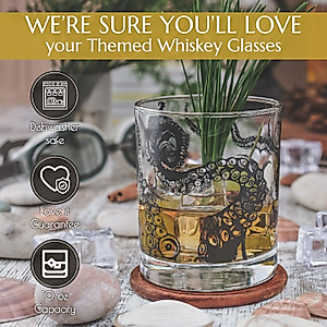 Greenline Goods Whiskey Glasses - 10 Oz Tumbler Gift Set – Kraken Whiskey Glasses (Set of 2) | Rocks Glass Octopus Decor | Old Fashioned Rocks Glasses