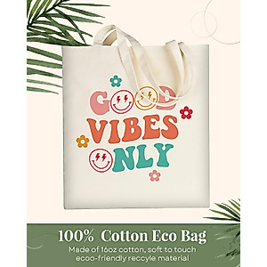 AUSVKAI Canvas Tote Bag Aesthetic for Women Cute Grocery Bag Cotton Beach Totes Gift-Good Vibes Only