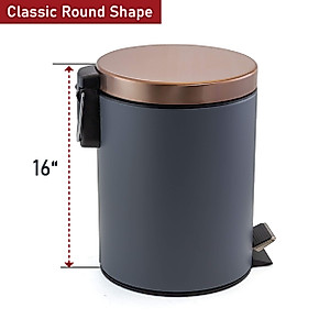 Elama 12 Liter Stylish Contemporary Soft Pedal Office, Kitchen, and Bathroom Trash Bin in Dark Grey and Copper
