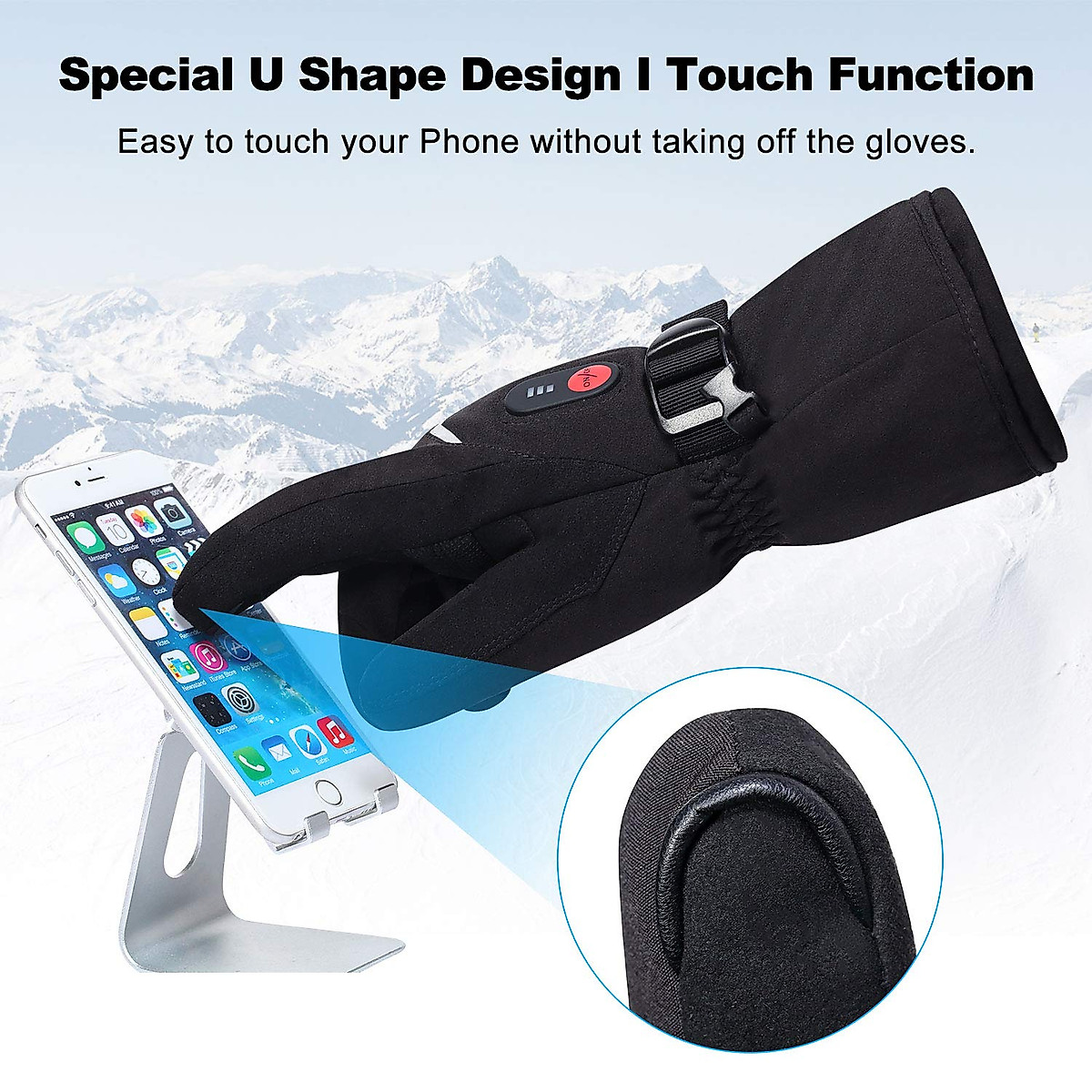 day wolf Upgraded Heated Gloves for Men Women, Waterproof and Touch Screen 7.4V 2200mAh Rechargeable Electric Gloves Hand Warmer for Skiing, Snowboarding, Skating, Camping Hiking Running