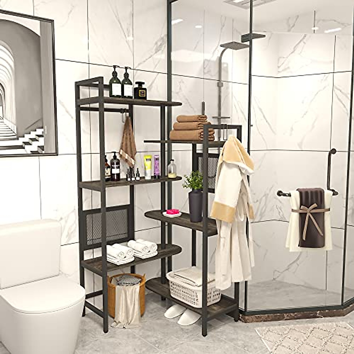 Gezen 6-Tier Industrial Bookshelf Wood Bookcase with Metal Frame, Tall Office Book Shelves Wooden Etagere Book Shelf, Open Storage Shelving Unit for Living Room/Study Room/Bedroom(Black Oak)