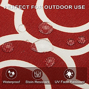 Basic Beyond Outdoor Chair Cushions for Patio Furniture, Waterproof Outdoor Cushions, Square Corner Patio Chair Cushions Set of 4 with Ties, 18.5"x16"x3", Trellis Red