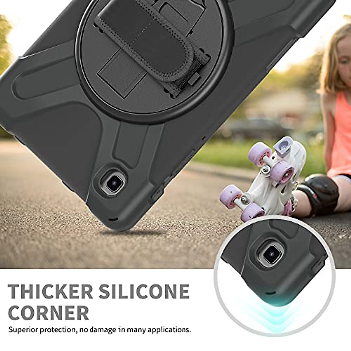 TSQ Case for Samsung Galaxy Tab A7 Lite 8.7" w/Glass Screen Protector Stand&Hand Strap | Heavy Duty Rugged Silicone Kids Case for Galaxy Tab A7 Lite 2021 SM-T220/T225/T227U | Black