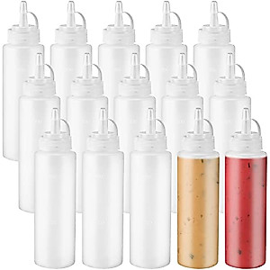 Hamiggaa 15 PCS 8oz Squeeze Bottles,Plastic Condiment Bottle with Twist On Cap Lids,Squeeze Bottle for Sauces,Ketchup,Barbecue,Syrup,Paint