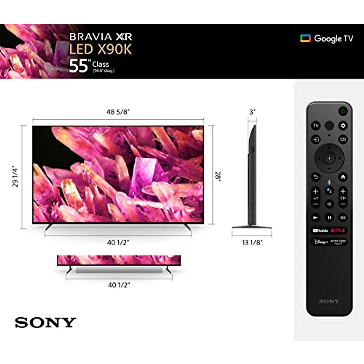 Sony 55 Inch 4K Ultra HD TV X90K Series: BRAVIA XR Full Array LED Smart Google TV with Dolby Vision HDR and Exclusive Features for The Playstation® 5 XR55X90K- 2022 Model (Renewed)