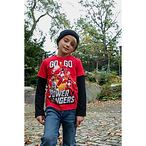 Power Rangers Big Boys 2 Pack Long Sleeve Graphic T-Shirt Red Grey 7-8