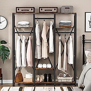 Tribesigns Garment Rack, Heavy Duty Freestanding Closet Organizer Systems with Shelves, Open Wardrobe Closet for Hanging Clothes (Rustic)