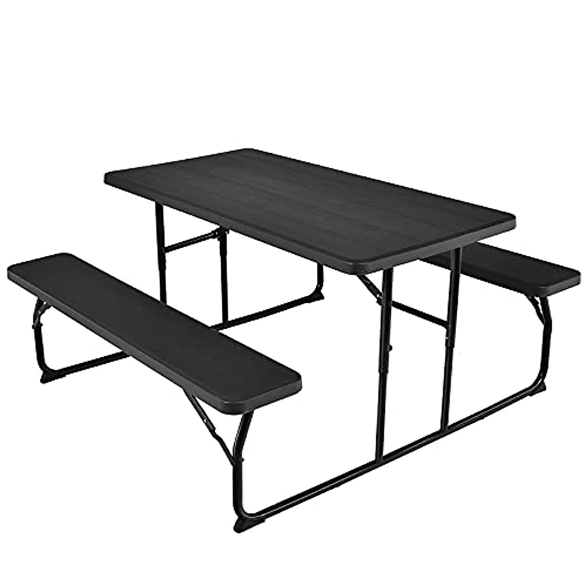 Giantex Folding Picnic Table Bench Set, Outdoor Dining Table Set, Large Camping Table for Patio Deck Lawn Garden Backyard Poolside, Portable Picnic Tables, Weather Resistant Metal Frame, Black