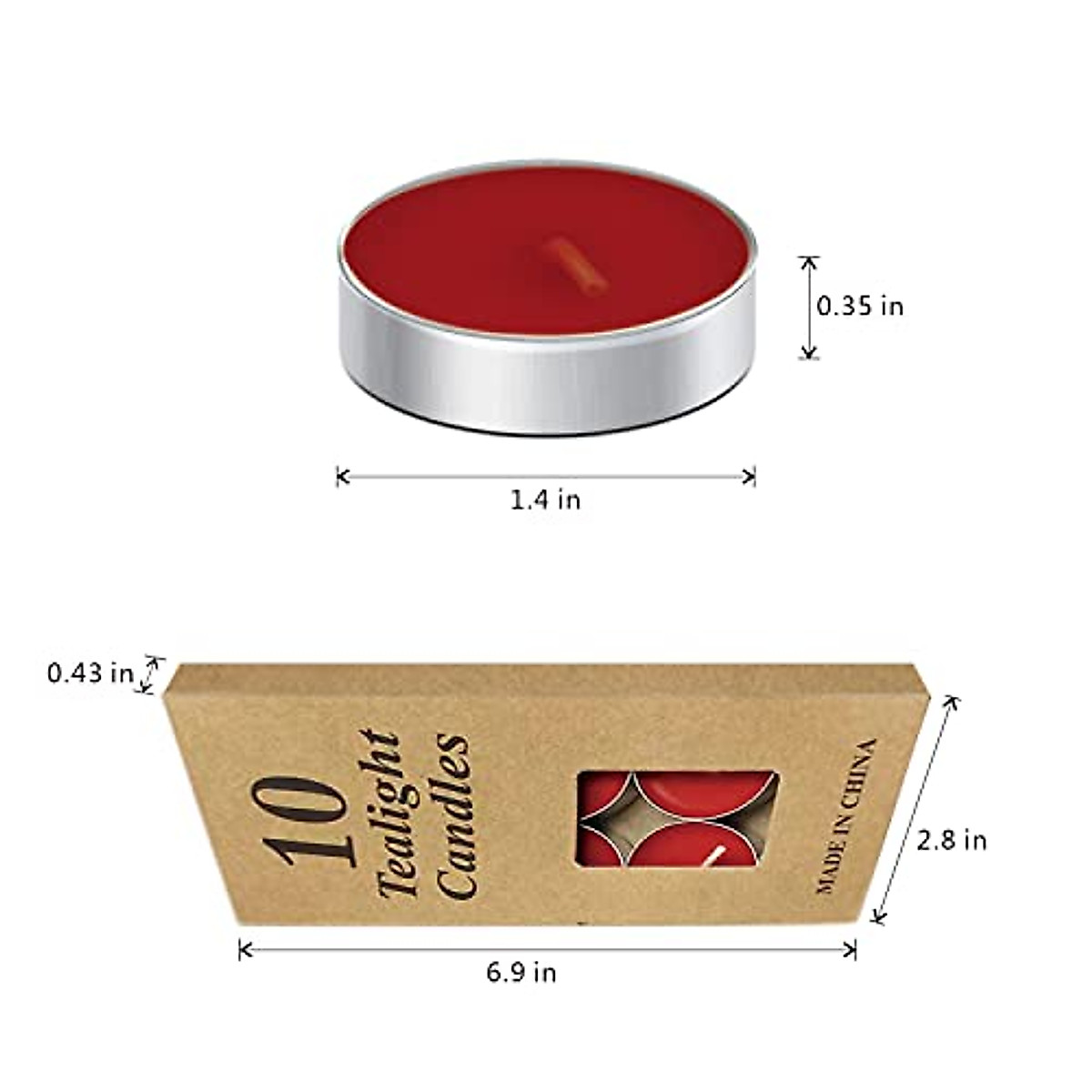 Tea Candles Wedding Party and Home Decoration Votive Parties Tealight Small Wishing Bulk 10 Pack with 1.5-2 Hours Extended Burn Time Mini for Birthday Halloween Emergency Family Gatherings(Red)