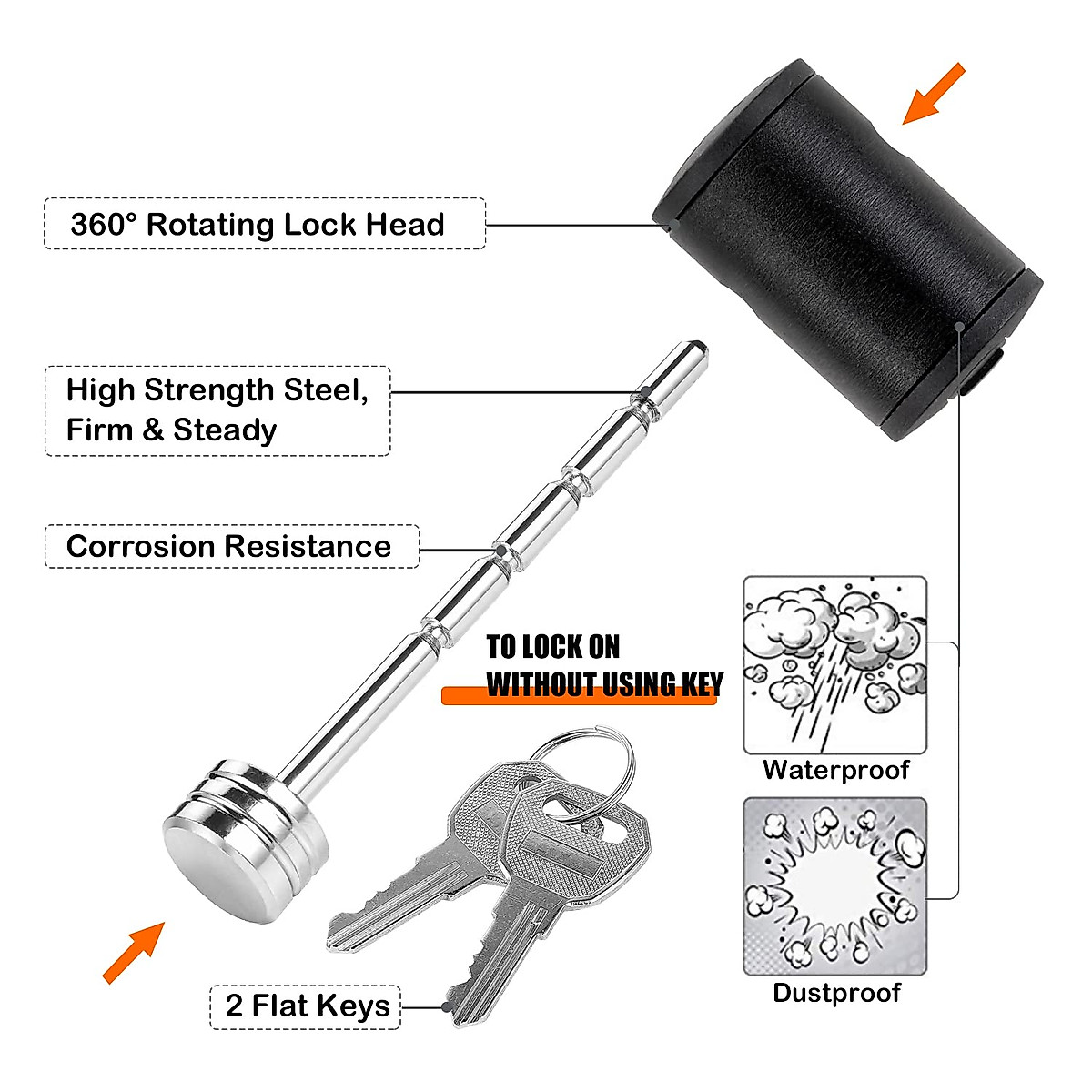CZC AUTO Trailer Tongue Coupler Lock Adjustable Trailer Coupler Pin Lock, Dia 1/4 Inch, 3 Inch Effectice Length Fits 1 Inch to 3 Inch Latch-Type Coupler for Towing Boat Truck RV Car Trailer