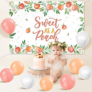 Vansolinne Sweet As A Peach Backdrop And Balloons Garland for Baby Shower one sweet peach Birthday Party Decorations Photography Background Little Peach Birthday Parties Cake Smash Photo Shoot