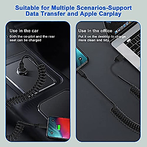 Coiled Lightning Cable 2 Pack, Apple Carplay & MFi Certified, Retractable iPhone Charger with Data Transmission, Short iPhone Charger Cord for iPhone/Pad/Pod